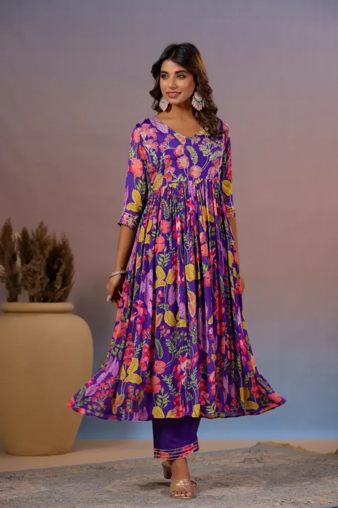 Regal Violet Whimsy - Purple Printed Co-ord Set - Indera Textiles